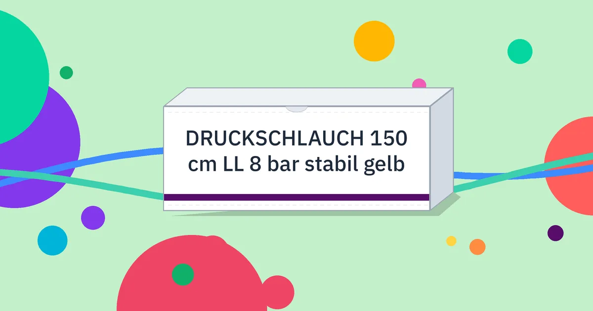 Symbolbild: Packung mit der Aufschrift DRUCKSCHLAUCH 150 cm LL 8 bar stabil gelb (PZN 17487561) – Verfügbarkeit und Bezug in Apotheken in Frankfurt am Main