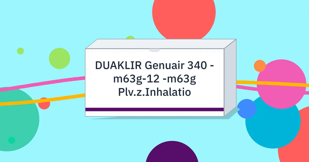 Symbolbild: Packung mit der Aufschrift DUAKLIR Genuair 340 -m63g-12 -m63g Plv.z.Inhalatio (PZN 14027497) – Verfügbarkeit und Bezug in Apotheken in Frankfurt am Main