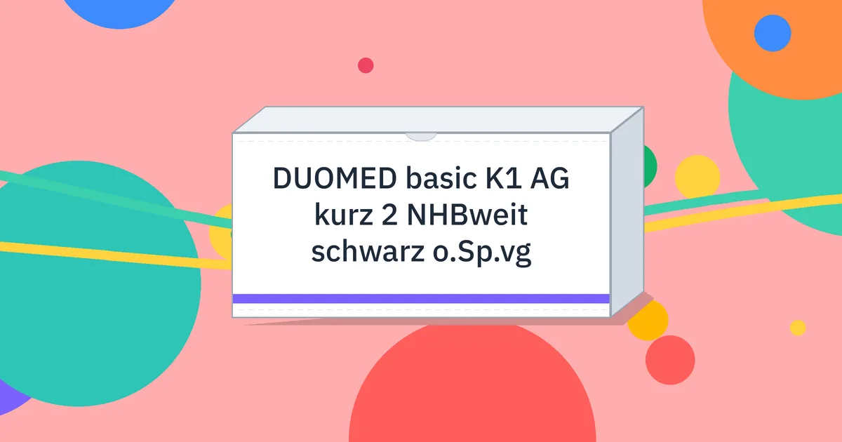 Symbolbild: Packung mit der Aufschrift DUOMED basic K1 AG kurz 2 NHBweit schwarz o.Sp.vg (PZN 20905074) – Verfügbarkeit und Bezug in Apotheken in Frankfurt am Main