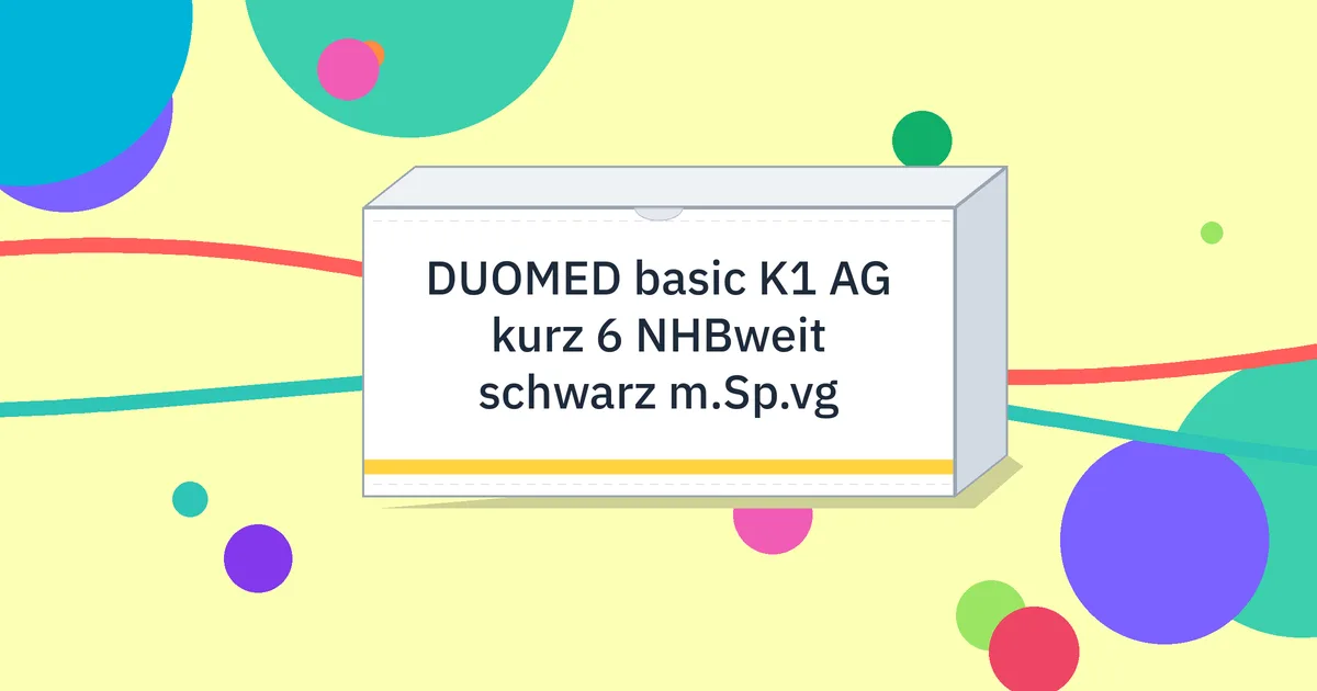 Symbolbild: Packung mit der Aufschrift DUOMED basic K1 AG kurz 6 NHBweit schwarz m.Sp.vg (PZN 20905223) – Verfügbarkeit und Bezug in Apotheken in Frankfurt am Main