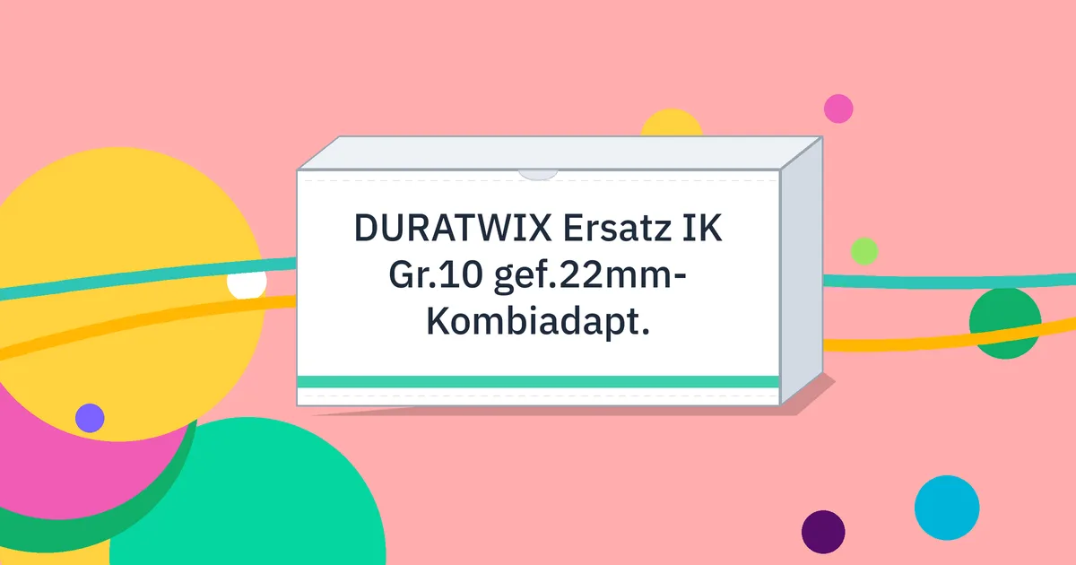 Symbolbild: Packung mit der Aufschrift DURATWIX Ersatz IK Gr.10 gef.22mm-Kombiadapt. (PZN 06991960) – Verfügbarkeit und Bezug in Apotheken in Frankfurt am Main