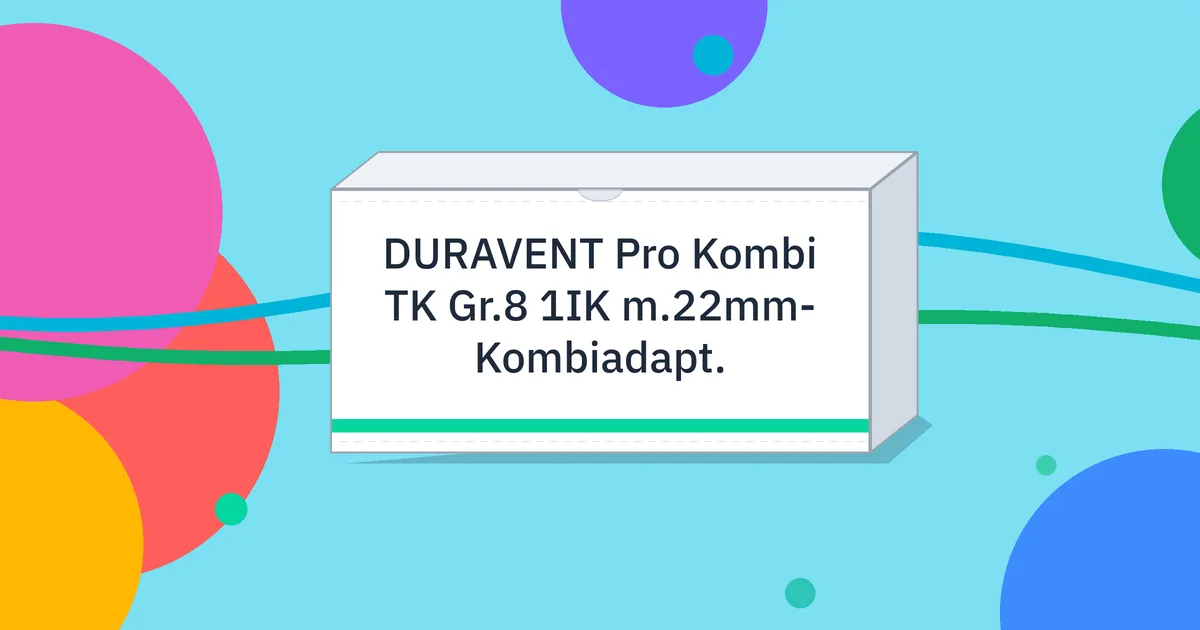 Symbolbild: Packung mit der Aufschrift DURAVENT Pro Kombi TK Gr.8 1IK m.22mm-Kombiadapt. (PZN 19242728) – Verfügbarkeit und Bezug in Apotheken in Frankfurt am Main