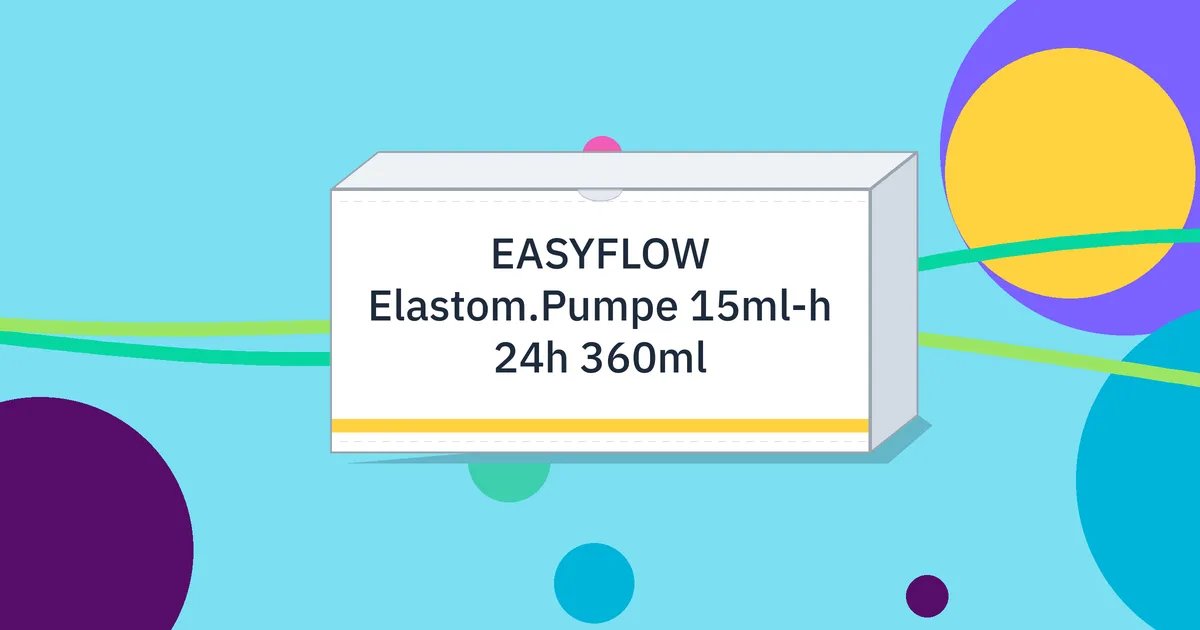 Symbolbild: Packung mit der Aufschrift EASYFLOW Elastom.Pumpe 15ml-h 24h 360ml (PZN 18095337) – Verfügbarkeit und Bezug in Apotheken in Frankfurt am Main