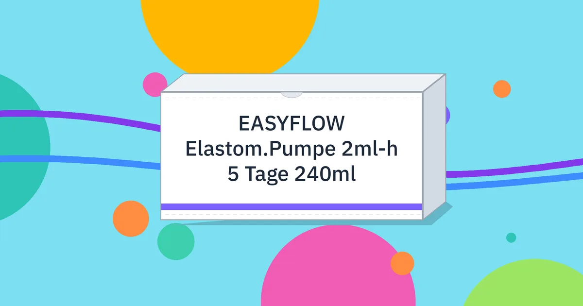 Symbolbild: Packung mit der Aufschrift EASYFLOW Elastom.Pumpe 2ml-h 5 Tage 240ml (PZN 19789059) – Verfügbarkeit und Bezug in Apotheken in Frankfurt am Main