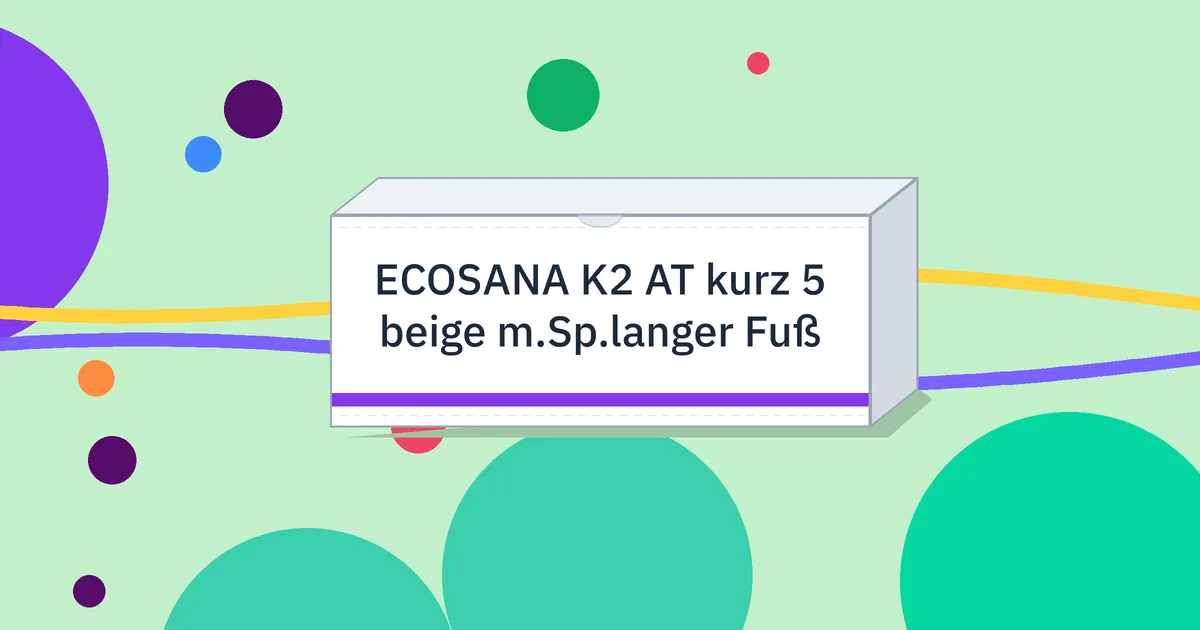 Symbolbild: Packung mit der Aufschrift ECOSANA K2 AT kurz 5 beige m.Sp.langer Fuß (PZN 10954433) – Verfügbarkeit und Bezug in Apotheken in Frankfurt am Main