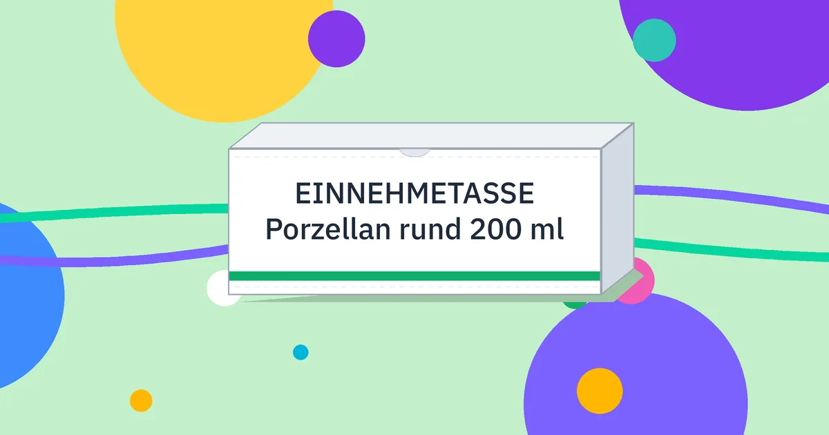 Symbolbild: Packung mit der Aufschrift EINNEHMETASSE Porzellan rund 200 ml (PZN 01962126) – Verfügbarkeit und Bezug in Apotheken in Frankfurt am Main