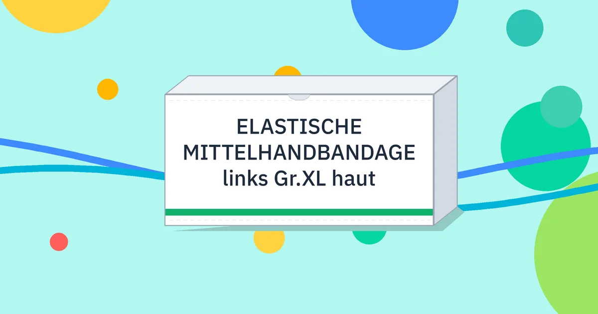 Symbolbild: Packung mit der Aufschrift ELASTISCHE MITTELHANDBANDAGE links Gr.XL haut (PZN 03315589) – Verfügbarkeit und Bezug in Apotheken in Frankfurt am Main