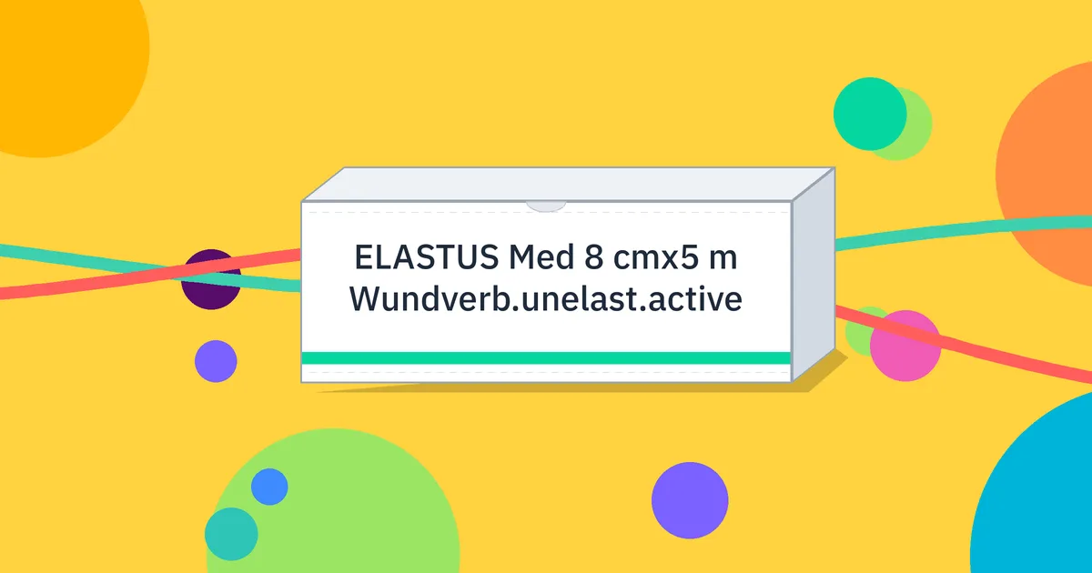 Symbolbild: Packung mit der Aufschrift ELASTUS Med 8 cmx5 m Wundverb.unelast.active (PZN 01312374) – Verfügbarkeit und Bezug in Apotheken in Frankfurt am Main