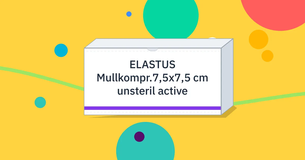 Symbolbild: Packung mit der Aufschrift ELASTUS Mullkompr.7,5x7,5 cm unsteril active (PZN 01313126) – Verfügbarkeit und Bezug in Apotheken in Frankfurt am Main