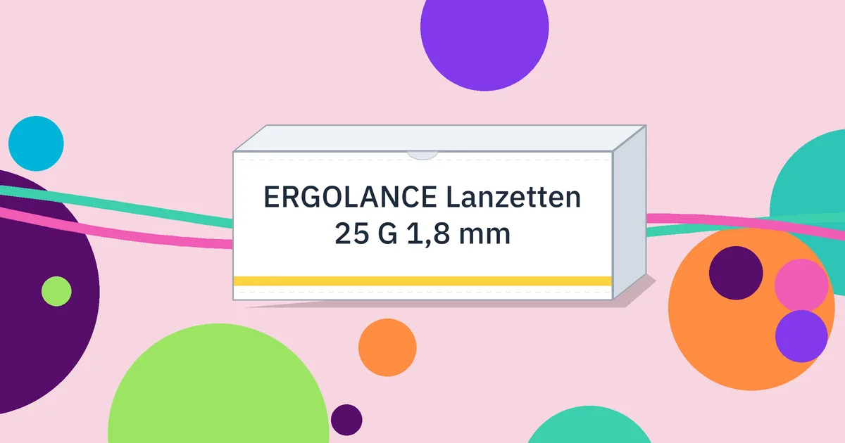 Symbolbild: Packung mit der Aufschrift ERGOLANCE Lanzetten 25 G 1,8 mm (PZN 13900768) – Verfügbarkeit und Bezug in Apotheken in Frankfurt am Main