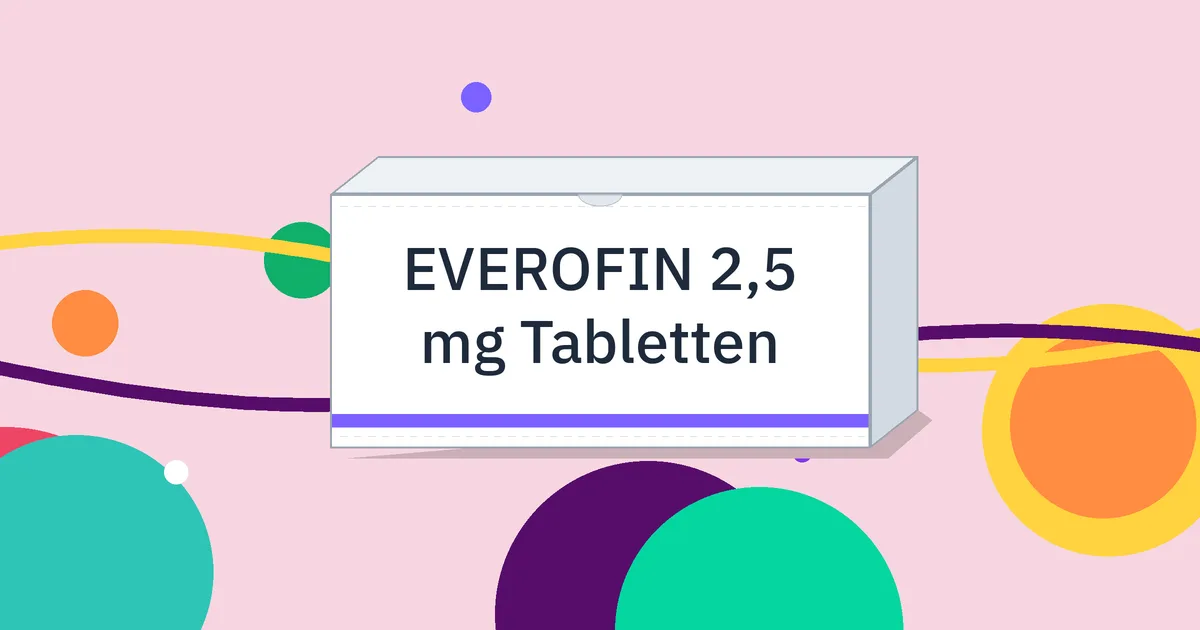 Symbolbild: Packung mit der Aufschrift EVEROFIN 2,5 mg Tabletten (PZN 17605339) – Verfügbarkeit und Bezug in Apotheken in Frankfurt am Main