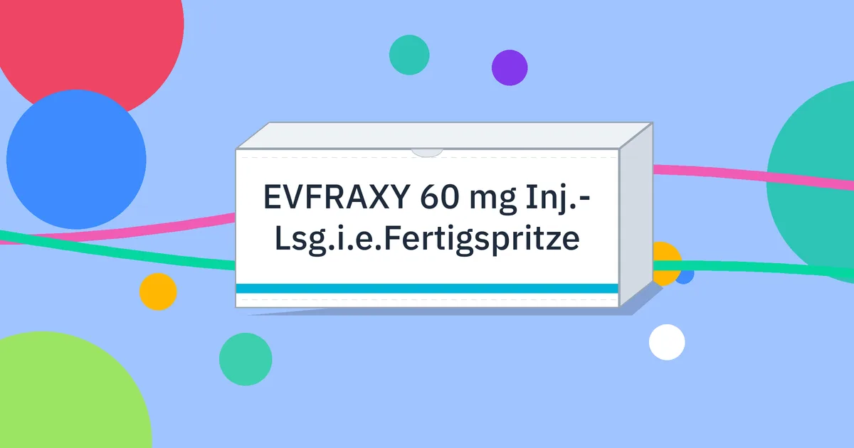 Symbolbild: Packung mit der Aufschrift EVFRAXY 60 mg Inj.-Lsg.i.e.Fertigspritze (PZN 20039694) – Verfügbarkeit und Bezug in Apotheken in Frankfurt am Main