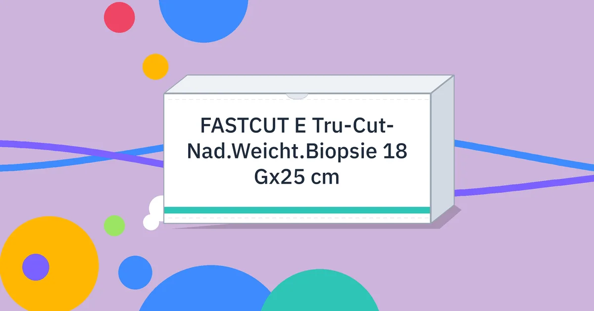 Symbolbild: Packung mit der Aufschrift FASTCUT E Tru-Cut-Nad.Weicht.Biopsie 18 Gx25 cm (PZN 19738866) – Verfügbarkeit und Bezug in Apotheken in Frankfurt am Main