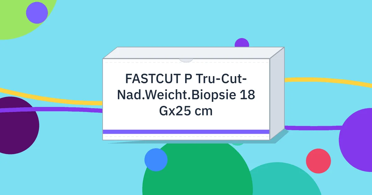 Symbolbild: Packung mit der Aufschrift FASTCUT P Tru-Cut-Nad.Weicht.Biopsie 18 Gx25 cm (PZN 19734940) – Verfügbarkeit und Bezug in Apotheken in Frankfurt am Main