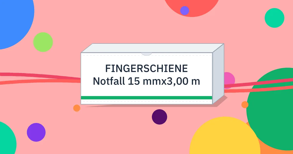 Symbolbild: Packung mit der Aufschrift FINGERSCHIENE Notfall 15 mmx3,00 m (PZN 19228160) – Verfügbarkeit und Bezug in Apotheken in Frankfurt am Main