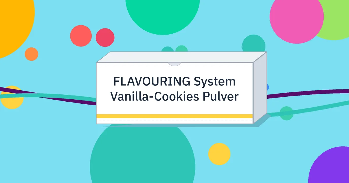 Symbolbild: Packung mit der Aufschrift FLAVOURING System Vanilla-Cookies Pulver (PZN 13235101) – Verfügbarkeit und Bezug in Apotheken in Frankfurt am Main