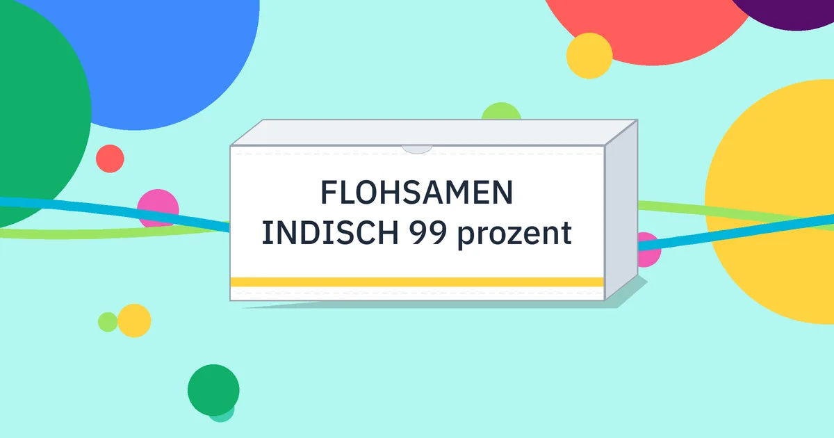 Symbolbild: Packung mit der Aufschrift FLOHSAMEN INDISCH 99 prozent (PZN 00427454) – Verfügbarkeit und Bezug in Apotheken in Frankfurt am Main