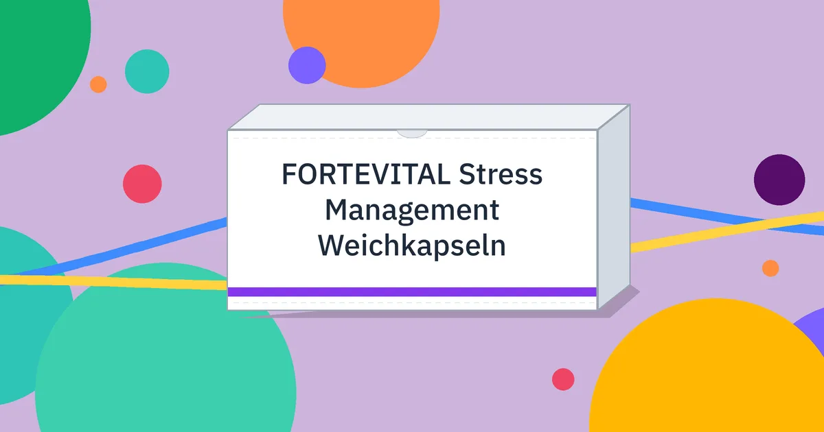 Symbolbild: Packung mit der Aufschrift FORTEVITAL Stress Management Weichkapseln (PZN 13707764) – Verfügbarkeit und Bezug in Apotheken in Frankfurt am Main