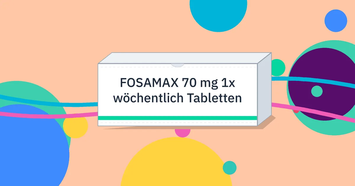 Symbolbild: Packung mit der Aufschrift FOSAMAX 70 mg 1x wöchentlich Tabletten (PZN 07778547) – Verfügbarkeit und Bezug in Apotheken in Frankfurt am Main