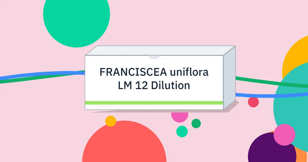 Symbolbild: Packung mit der Aufschrift FRANCISCEA uniflora LM 12 Dilution (PZN 13491117) – Verfügbarkeit und Bezug in Apotheken in Frankfurt am Main