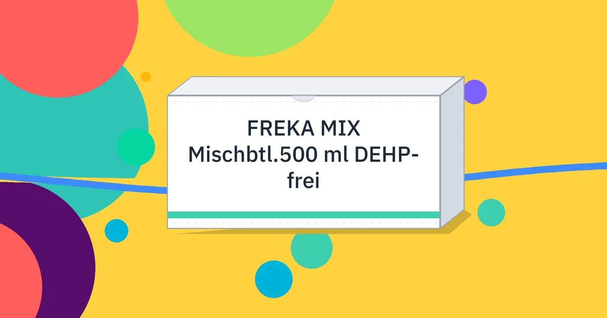Symbolbild: Packung mit der Aufschrift FREKA MIX Mischbtl.500 ml DEHP-frei (PZN 18830587) – Verfügbarkeit und Bezug in Apotheken in Frankfurt am Main