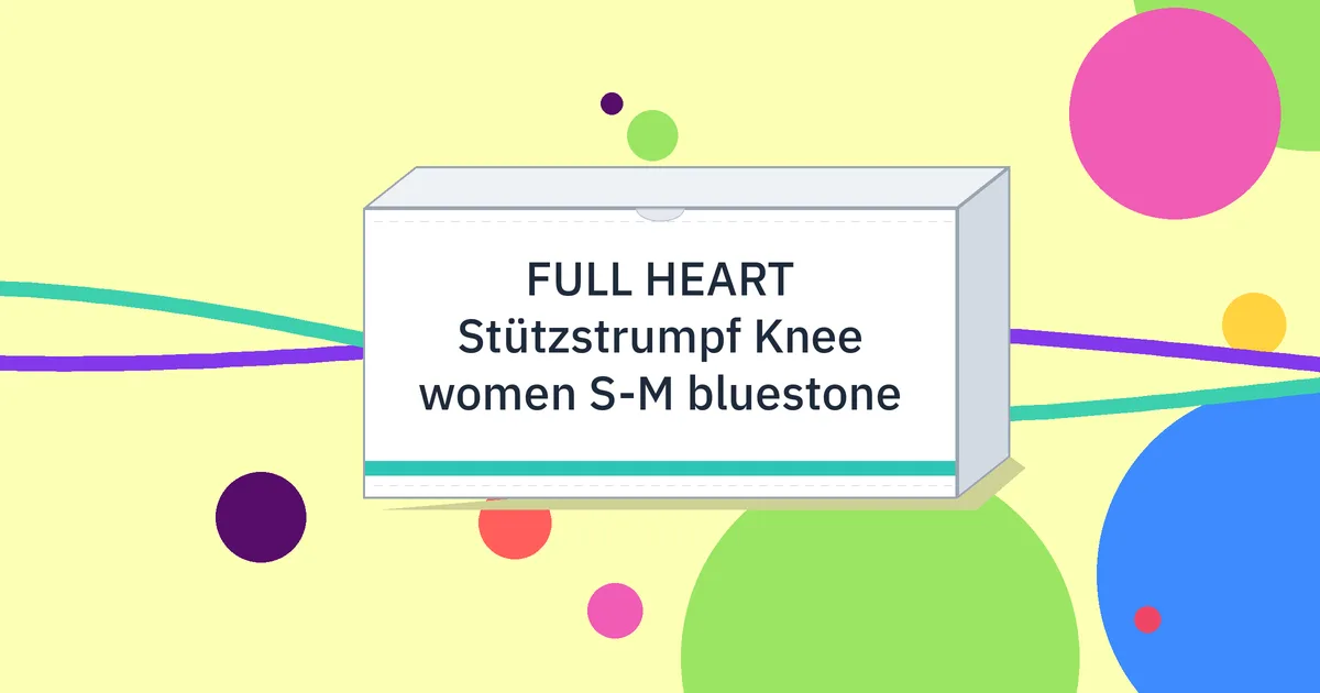 Symbolbild: Packung mit der Aufschrift FULL HEART Stützstrumpf Knee women S-M bluestone (PZN 20524254) – Verfügbarkeit und Bezug in Apotheken in Frankfurt am Main