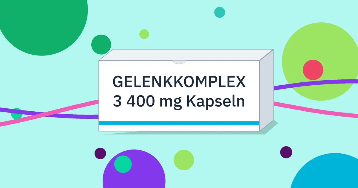 Symbolbild: Packung mit der Aufschrift GELENKKOMPLEX 3 400 mg Kapseln (PZN 10007500) – Verfügbarkeit und Bezug in Apotheken in Frankfurt am Main