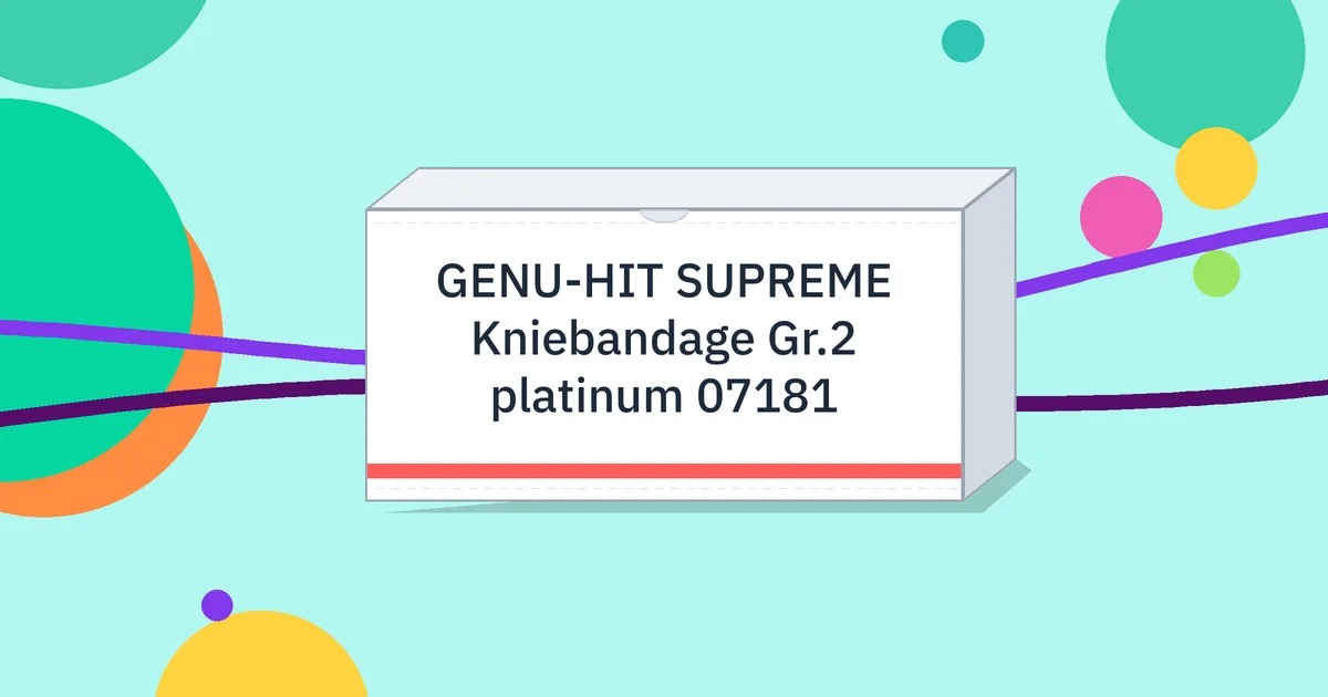 Symbolbild: Packung mit der Aufschrift GENU-HIT SUPREME Kniebandage Gr.2 platinum 07181 (PZN 15200667) – Verfügbarkeit und Bezug in Apotheken in Frankfurt am Main