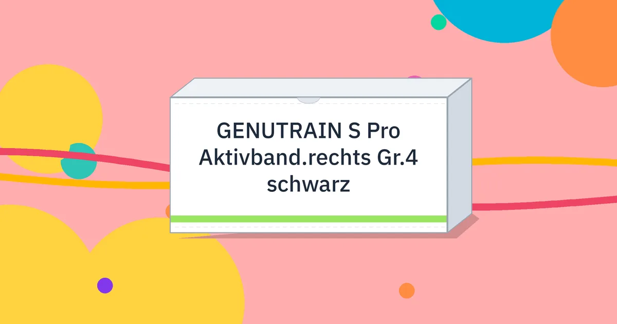 Symbolbild: Packung mit der Aufschrift GENUTRAIN S Pro Aktivband.rechts Gr.4 schwarz (PZN 09337126) – Verfügbarkeit und Bezug in Apotheken in Frankfurt am Main
