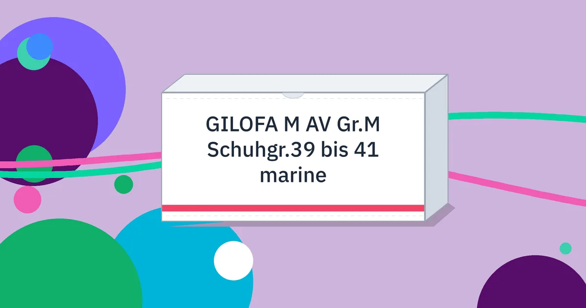 Symbolbild: Packung mit der Aufschrift GILOFA M AV Gr.M Schuhgr.39 bis 41 marine (PZN 16726236) – Verfügbarkeit und Bezug in Apotheken in Frankfurt am Main