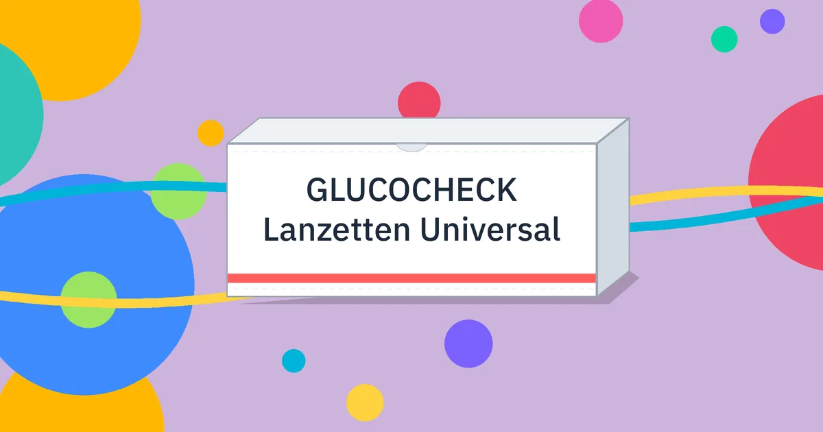 Symbolbild: Packung mit der Aufschrift GLUCOCHECK Lanzetten Universal (PZN 15565802) – Verfügbarkeit und Bezug in Apotheken in Frankfurt am Main