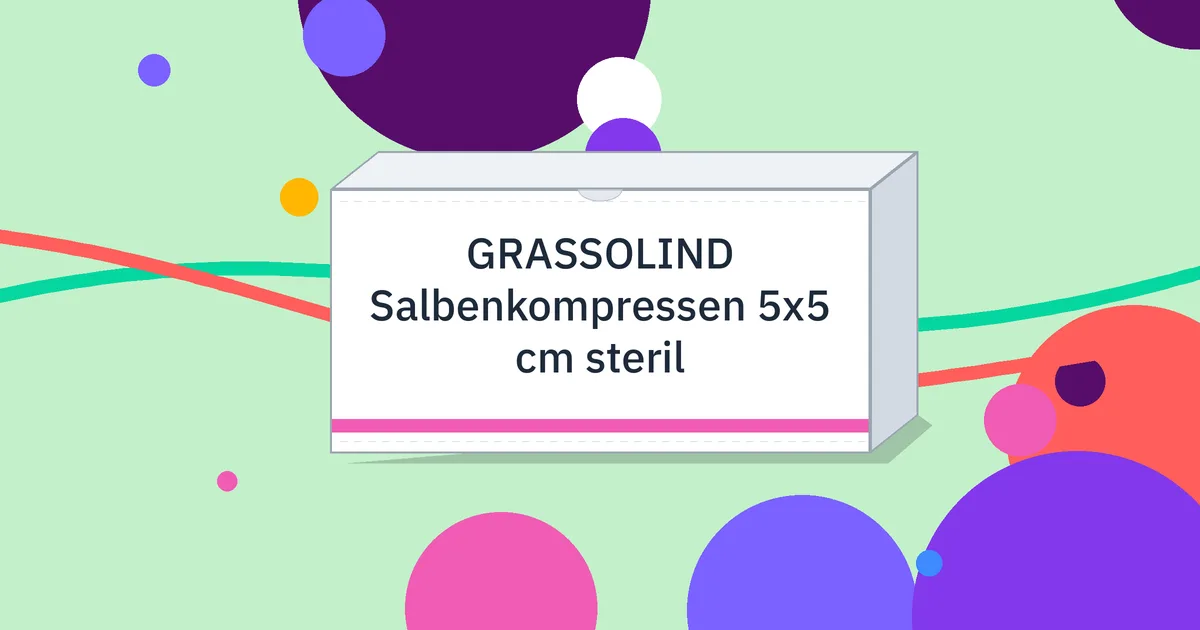 Symbolbild: Packung mit der Aufschrift GRASSOLIND Salbenkompressen 5x5 cm steril (PZN 17970116) – Verfügbarkeit und Bezug in Apotheken in Frankfurt am Main