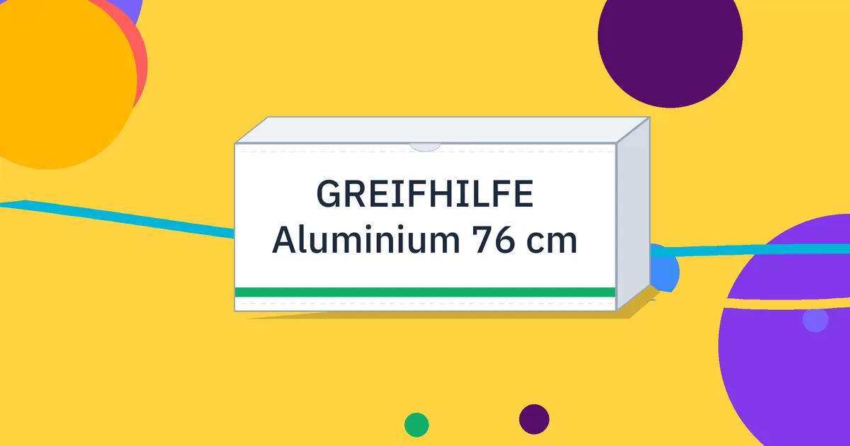 Symbolbild: Packung mit der Aufschrift GREIFHILFE Aluminium 76 cm (PZN 19103292) – Verfügbarkeit und Bezug in Apotheken in Frankfurt am Main