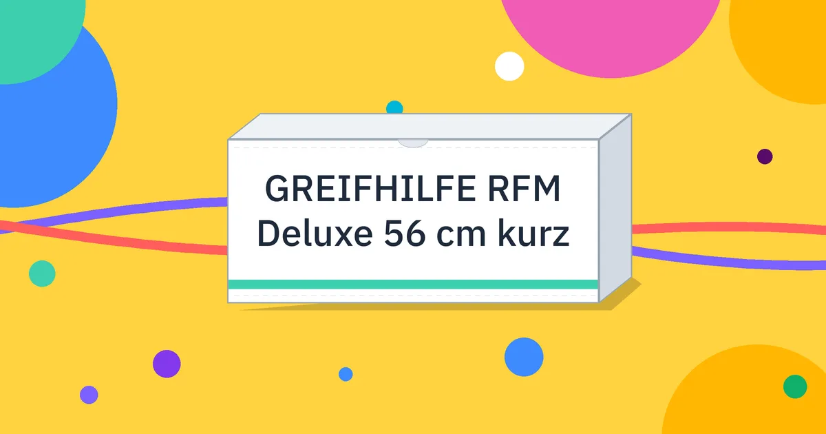 Symbolbild: Packung mit der Aufschrift GREIFHILFE RFM Deluxe 56 cm kurz (PZN 09466272) – Verfügbarkeit und Bezug in Apotheken in Frankfurt am Main