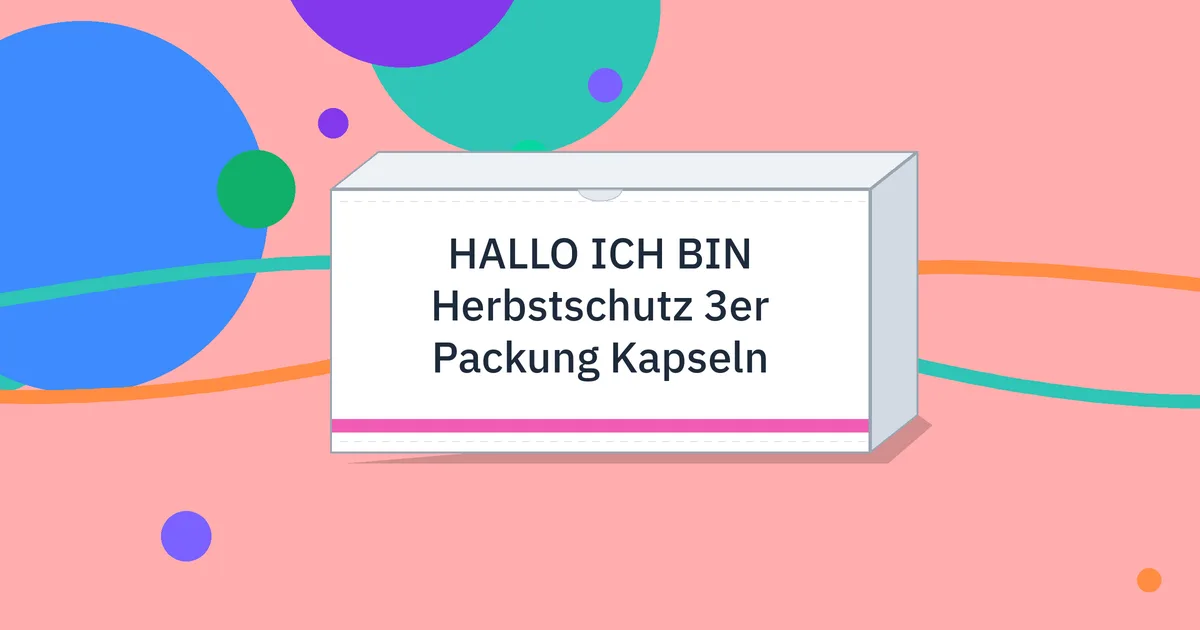 Symbolbild: Packung mit der Aufschrift HALLO ICH BIN Herbstschutz 3er Packung Kapseln (PZN 16010897) – Verfügbarkeit und Bezug in Apotheken in Frankfurt am Main