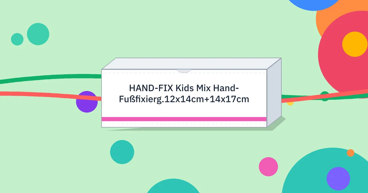 Symbolbild: Packung mit der Aufschrift HAND-FIX Kids Mix Hand-Fußfixierg.12x14cm+14x17cm (PZN 18777806) – Verfügbarkeit und Bezug in Apotheken in Frankfurt am Main