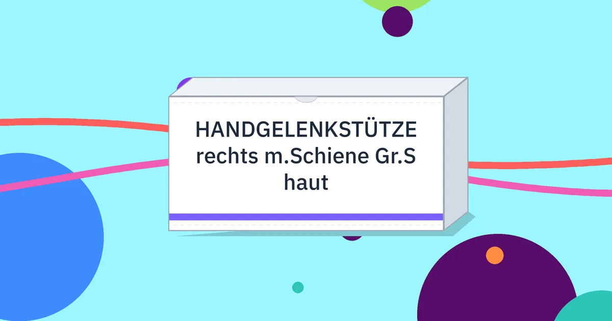 Symbolbild: Packung mit der Aufschrift HANDGELENKSTÜTZE rechts m.Schiene Gr.S haut (PZN 13826977) – Verfügbarkeit und Bezug in Apotheken in Frankfurt am Main