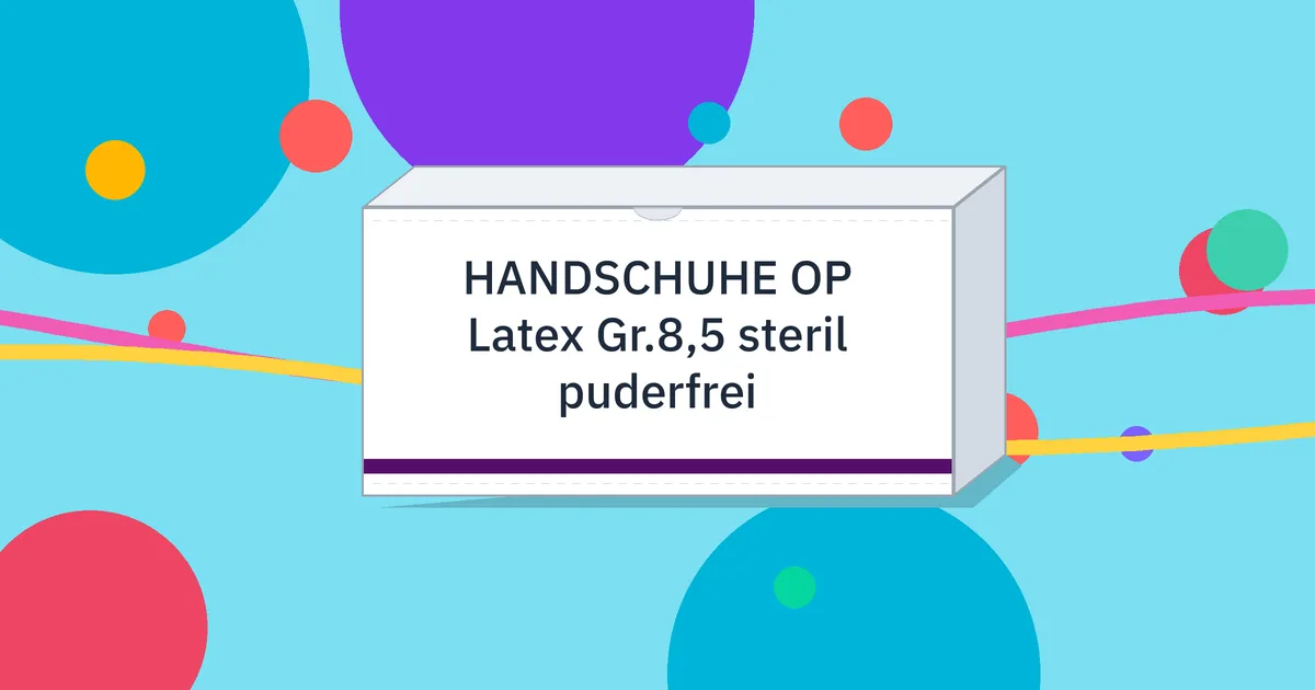 Symbolbild: Packung mit der Aufschrift HANDSCHUHE OP Latex Gr.8,5 steril puderfrei (PZN 01343831) – Verfügbarkeit und Bezug in Apotheken in Frankfurt am Main