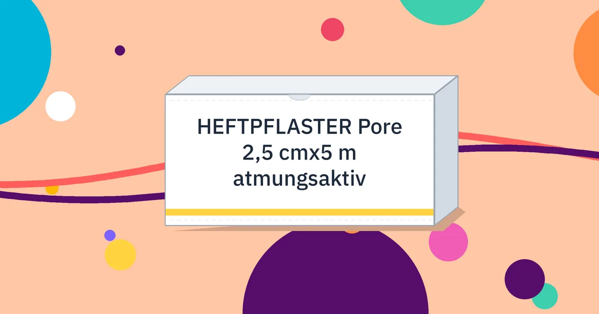 Symbolbild: Packung mit der Aufschrift HEFTPFLASTER Pore 2,5 cmx5 m atmungsaktiv (PZN 11859518) – Verfügbarkeit und Bezug in Apotheken in Frankfurt am Main