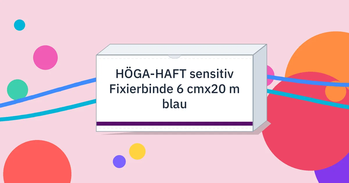 Symbolbild: Packung mit der Aufschrift HÖGA-HAFT sensitiv Fixierbinde 6 cmx20 m blau (PZN 20022222) – Verfügbarkeit und Bezug in Apotheken in Frankfurt am Main