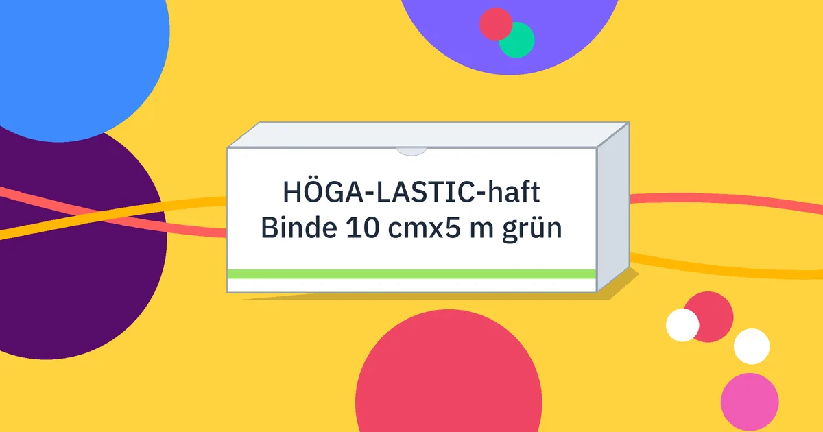 Symbolbild: Packung mit der Aufschrift HÖGA-LASTIC-haft Binde 10 cmx5 m grün (PZN 09301625) – Verfügbarkeit und Bezug in Apotheken in Frankfurt am Main
