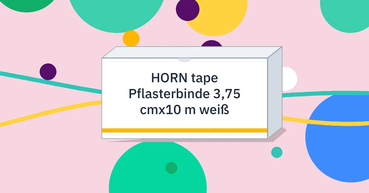 Symbolbild: Packung mit der Aufschrift HORN tape Pflasterbinde 3,75 cmx10 m weiß (PZN 04677018) – Verfügbarkeit und Bezug in Apotheken in Frankfurt am Main