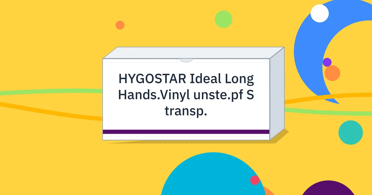 Symbolbild: Packung mit der Aufschrift HYGOSTAR Ideal Long Hands.Vinyl unste.pf S transp. (PZN 20772845) – Verfügbarkeit und Bezug in Apotheken in Frankfurt am Main
