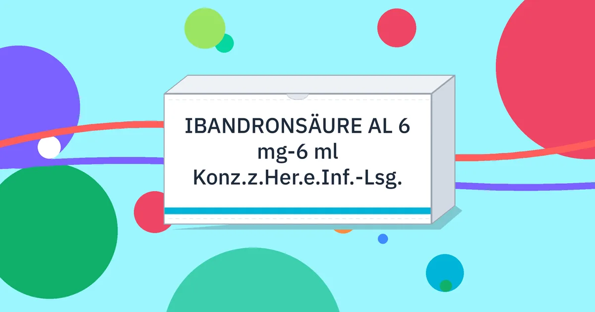 Symbolbild: Packung mit der Aufschrift IBANDRONSÄURE AL 6 mg-6 ml Konz.z.Her.e.Inf.-Lsg. (PZN 09530490) – Verfügbarkeit und Bezug in Apotheken in Frankfurt am Main