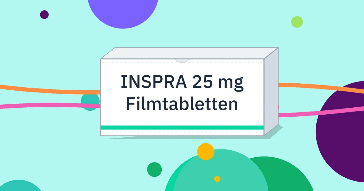 Symbolbild: Packung mit der Aufschrift INSPRA 25 mg Filmtabletten (PZN 03270409) – Verfügbarkeit und Bezug in Apotheken in Frankfurt am Main