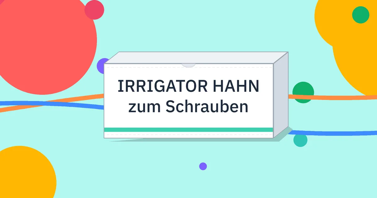 Symbolbild: Packung mit der Aufschrift IRRIGATOR HAHN zum Schrauben (PZN 02740882) – Verfügbarkeit und Bezug in Apotheken in Frankfurt am Main