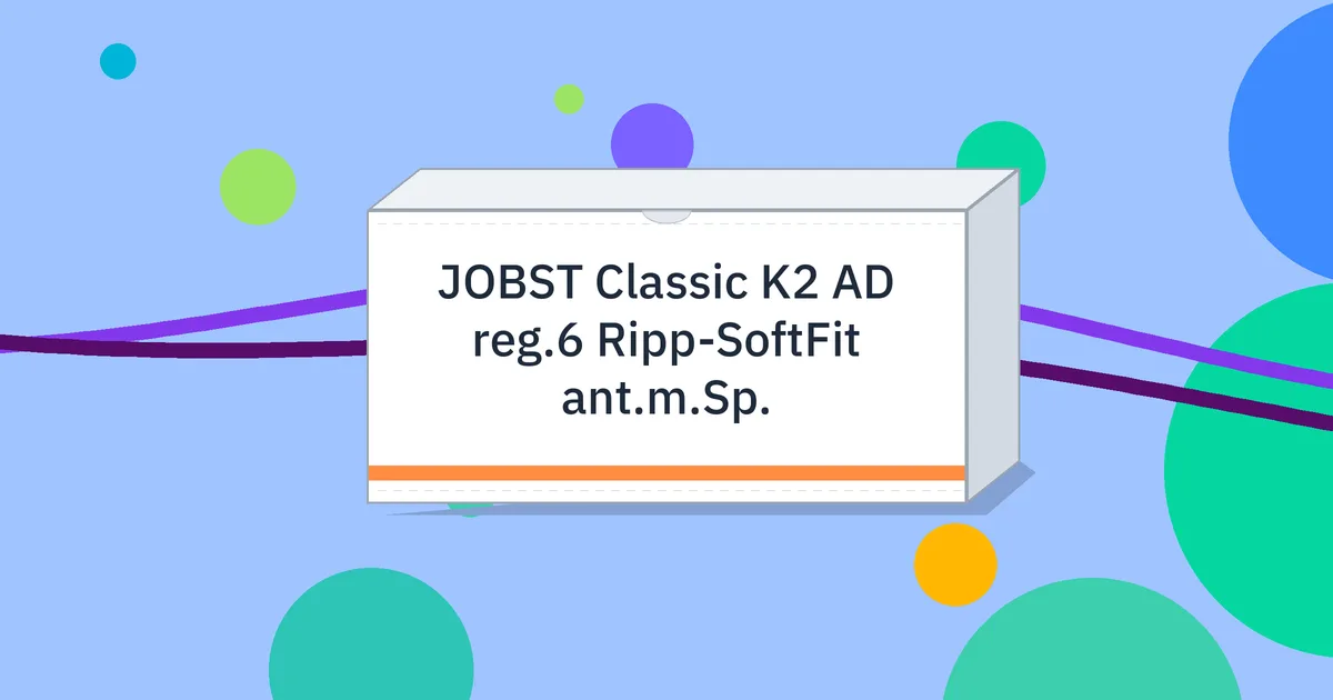 Symbolbild: Packung mit der Aufschrift JOBST Classic K2 AD reg.6 Ripp-SoftFit ant.m.Sp. (PZN 14222247) – Verfügbarkeit und Bezug in Apotheken in Frankfurt am Main