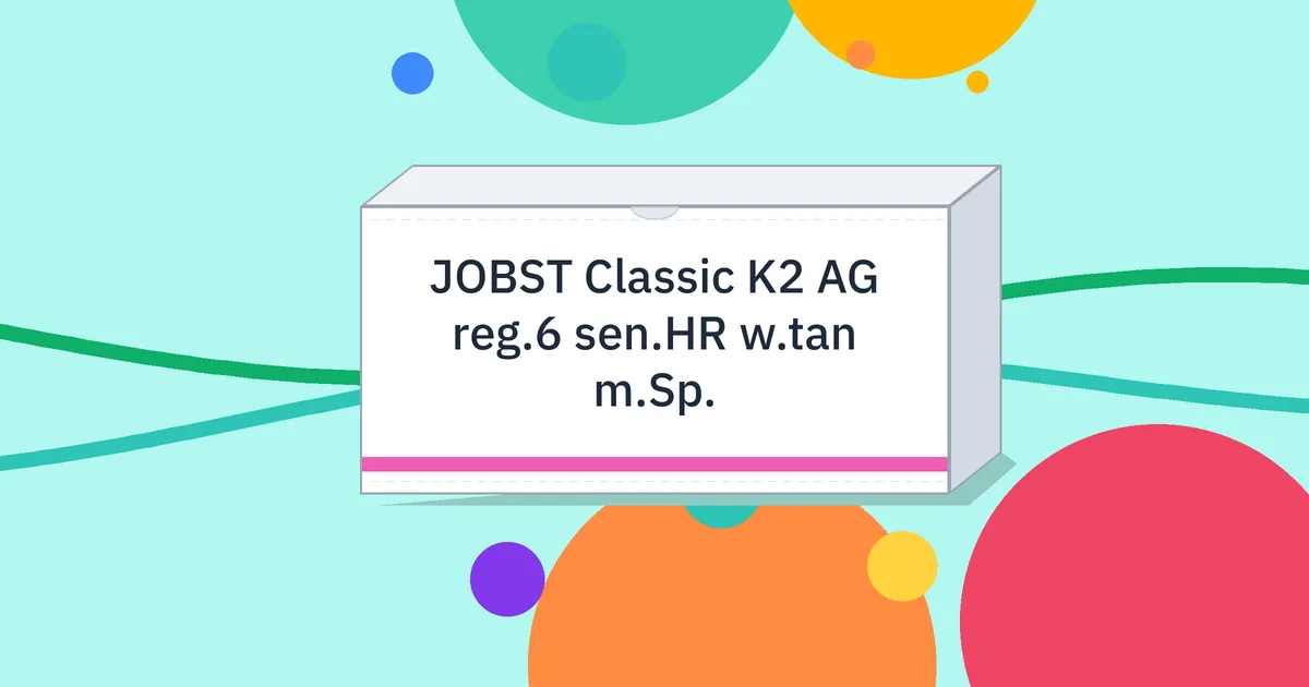 Symbolbild: Packung mit der Aufschrift JOBST Classic K2 AG reg.6 sen.HR w.tan m.Sp. (PZN 17960916) – Verfügbarkeit und Bezug in Apotheken in Frankfurt am Main