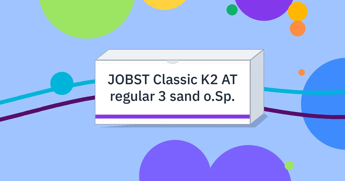 Symbolbild: Packung mit der Aufschrift JOBST Classic K2 AT regular 3 sand o.Sp. (PZN 10728872) – Verfügbarkeit und Bezug in Apotheken in Frankfurt am Main