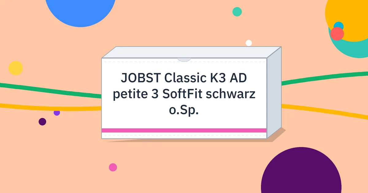 Symbolbild: Packung mit der Aufschrift JOBST Classic K3 AD petite 3 SoftFit schwarz o.Sp. (PZN 14223146) – Verfügbarkeit und Bezug in Apotheken in Frankfurt am Main